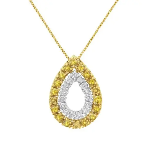 HAUS OF BRILLIANCE Yellow Gold Plated Silver Diamond Pear Pendant Necklace - Yellowwhite |  Diamond